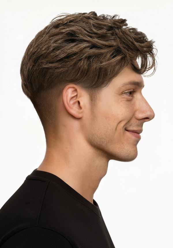 Pre-Cut Men's Hair System with a Wavy Side Part