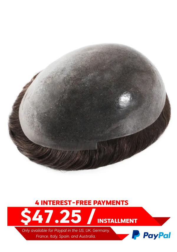 0.08mm Men's Thin Skin Hairpiece with V-Looped Hair