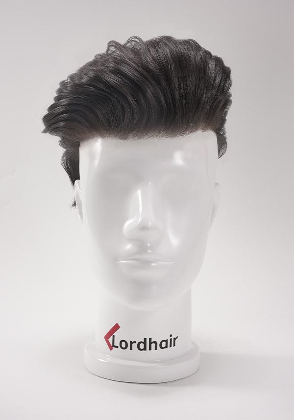 Pre-Cut Thin Skin Hairpiece with Swept-Back Hairstyle