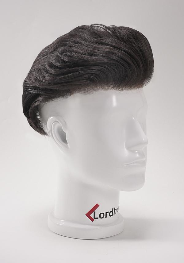 Pre-Cut Thin Skin Hairpiece with Swept-Back Hairstyle