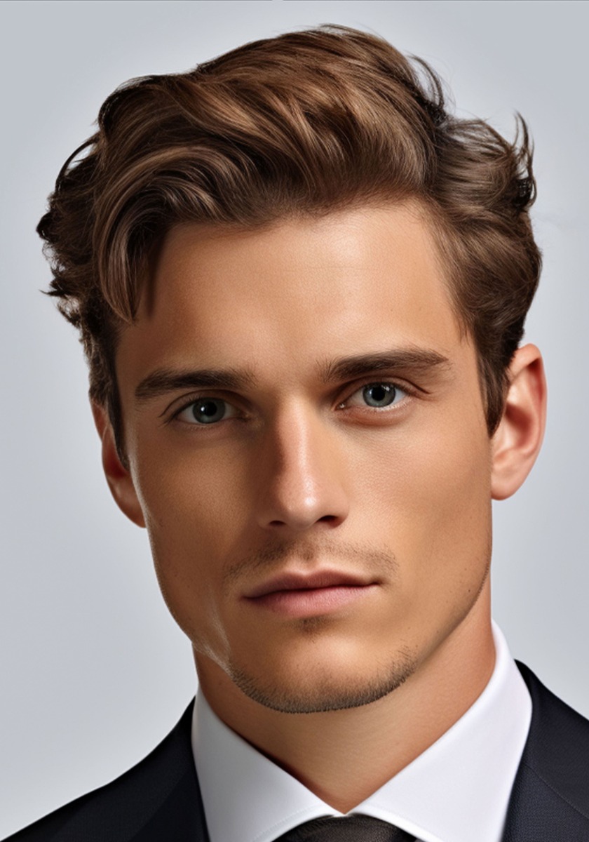 Pre-Cut Men's Hair System with a Wavy Side Part