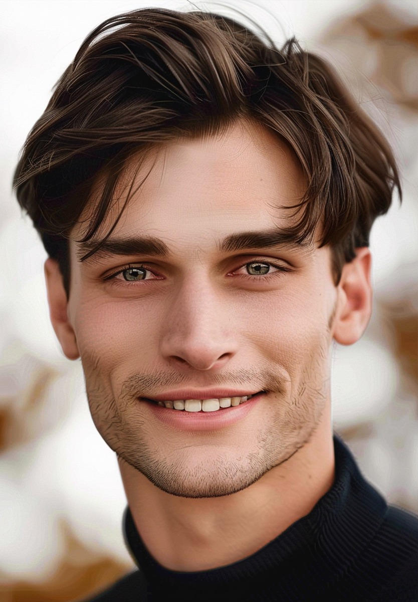 Pre-Cut Men’s Hairpiece with Side-parted Style with Volume