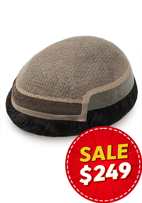 Men's Toupee with French Lace, Silk Top & Gauze